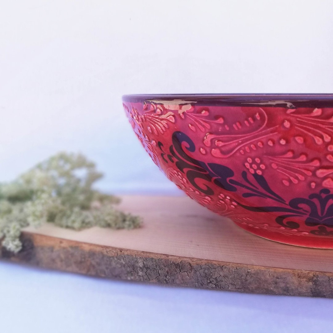 Ceramic Handpainted Red Bowls, Traditional Multisize Handmade ...