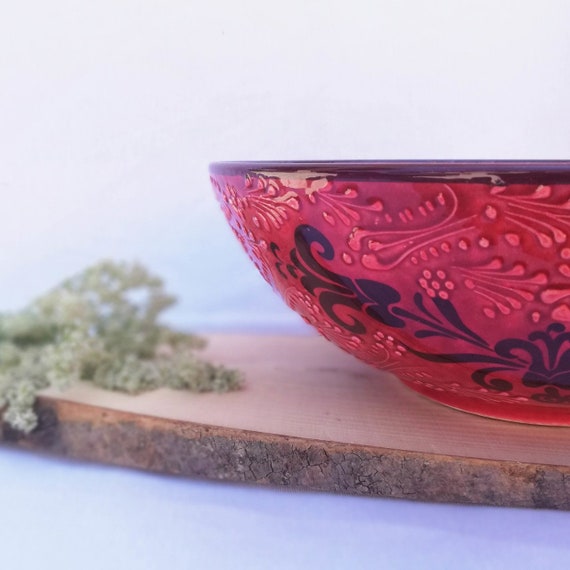 Ceramic Handpainted Red Bowls Traditional Multisize Handmade - Etsy