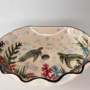 Bathroom Countertop Sea Turtle Sink, Ceramic Siren Washbasin, Bath ...