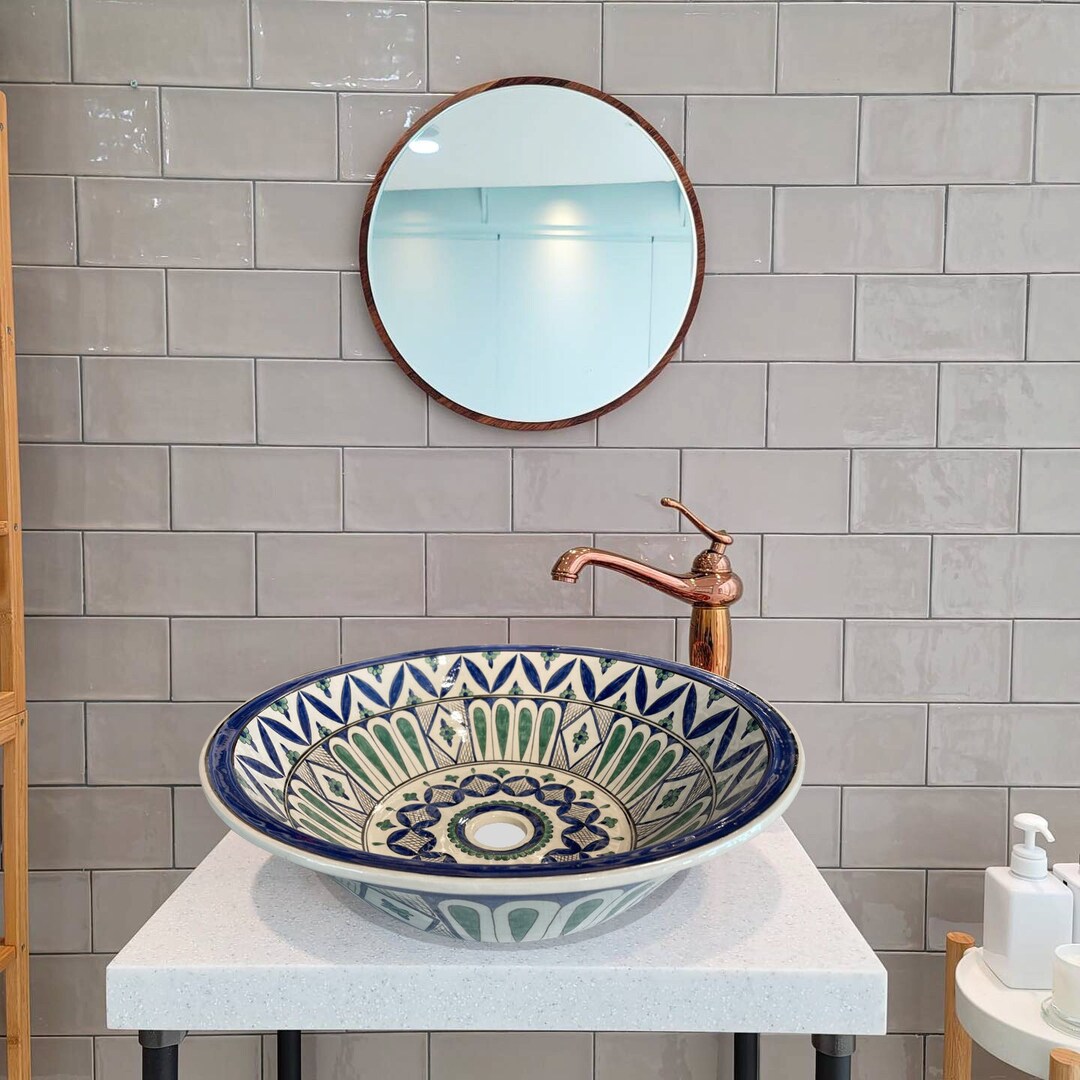 Rustic Bathroom Sink, Countertop Ceramic Basin, Geometric Pottery Basin ...