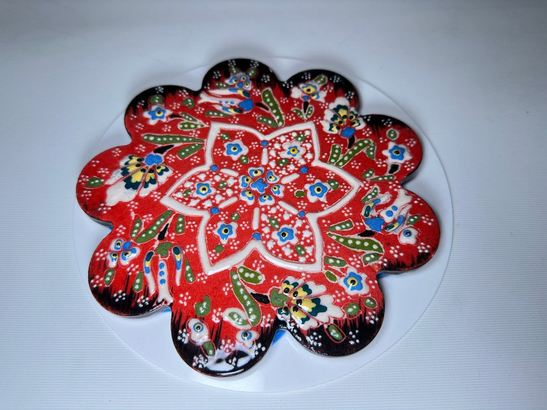 Ceramic Red Trivet for Hot Pots Pans, Large Heat Resistant Mats With ...