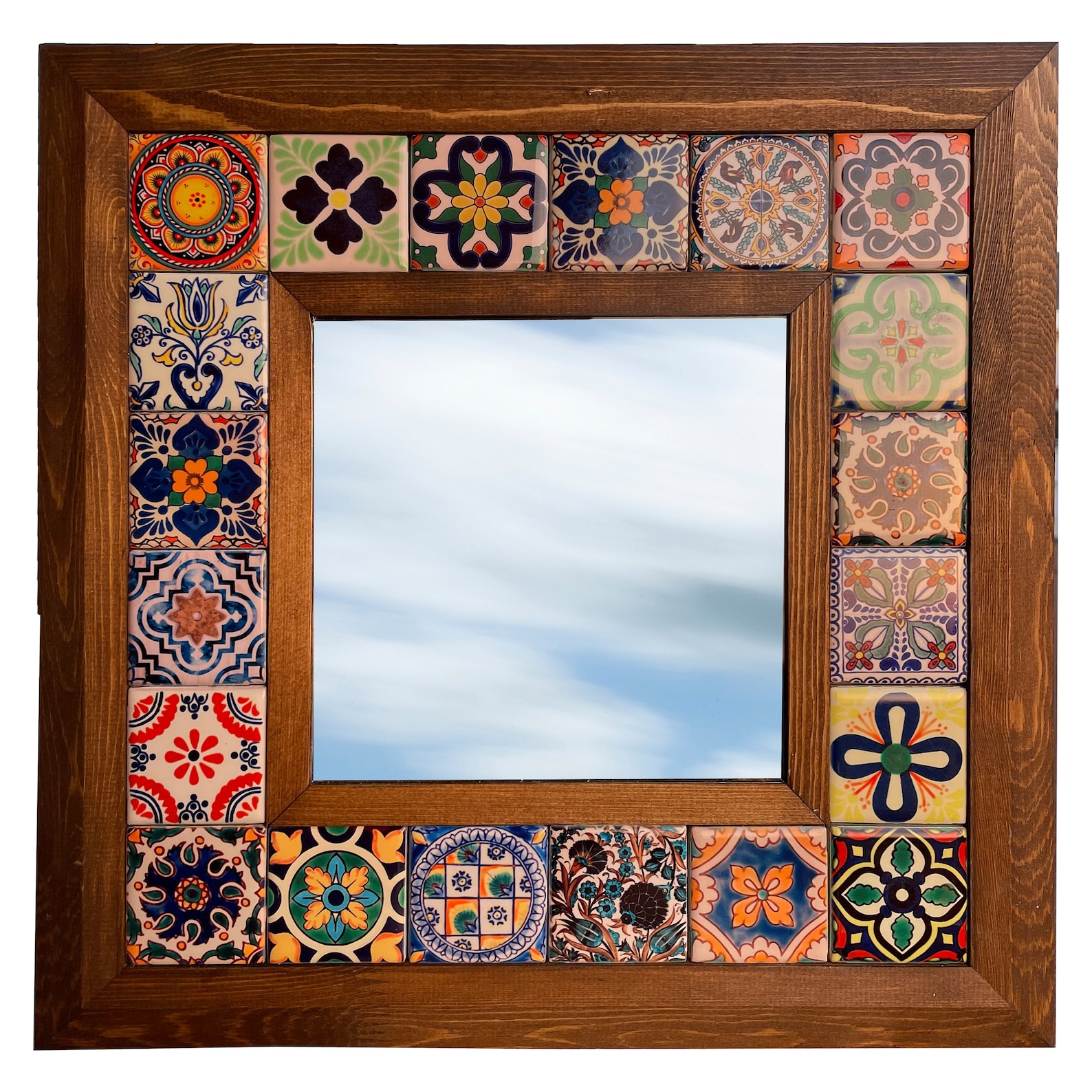 Decorative Wall Hanging Ceramic Tile Mirror, Rustic Bathroom Vanity ...