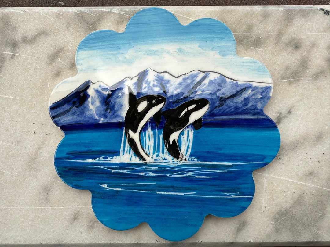 Orca Whale Ceramic 7" Trivet, Turkish Ceramic Tile 18 Cm Coaster ...