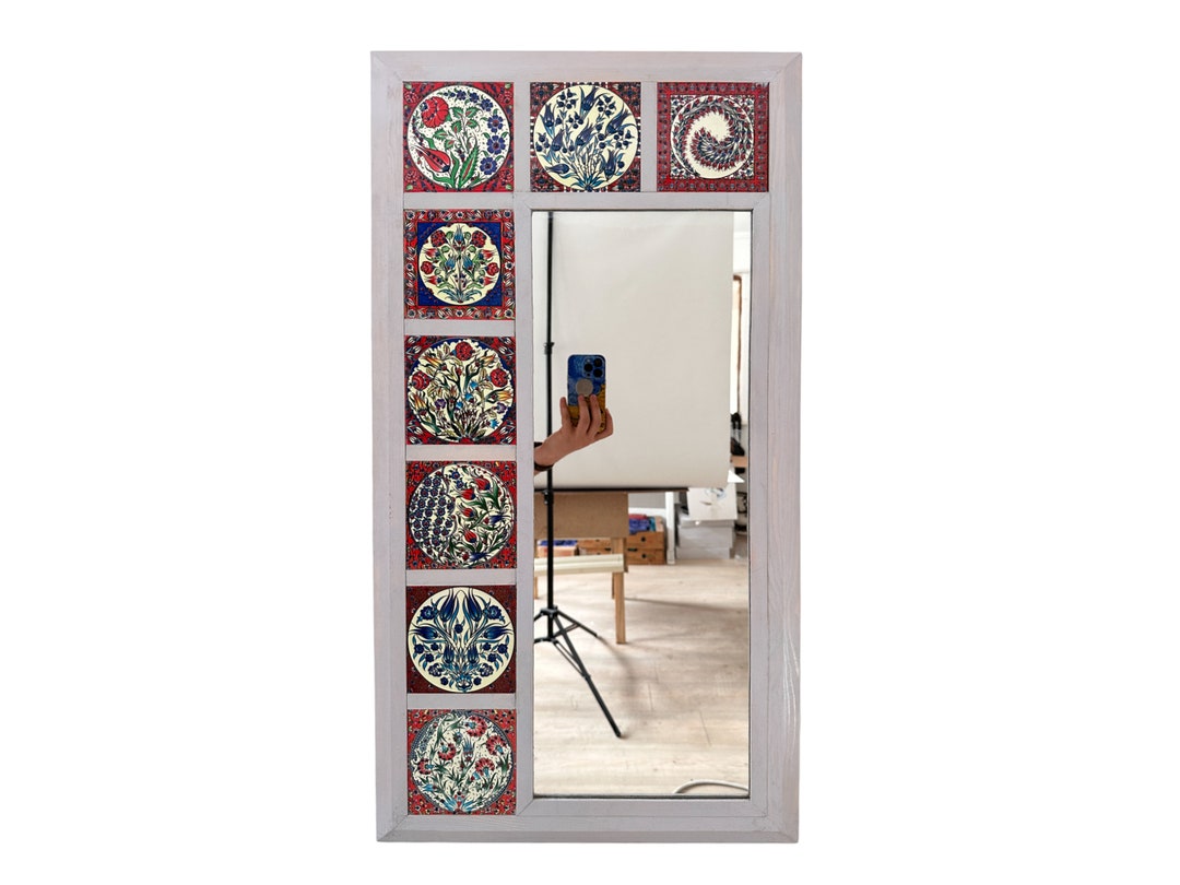 Ethnic Wall Hanging Tiled Wood Mirror, Rustic Console Mirror, Country ...