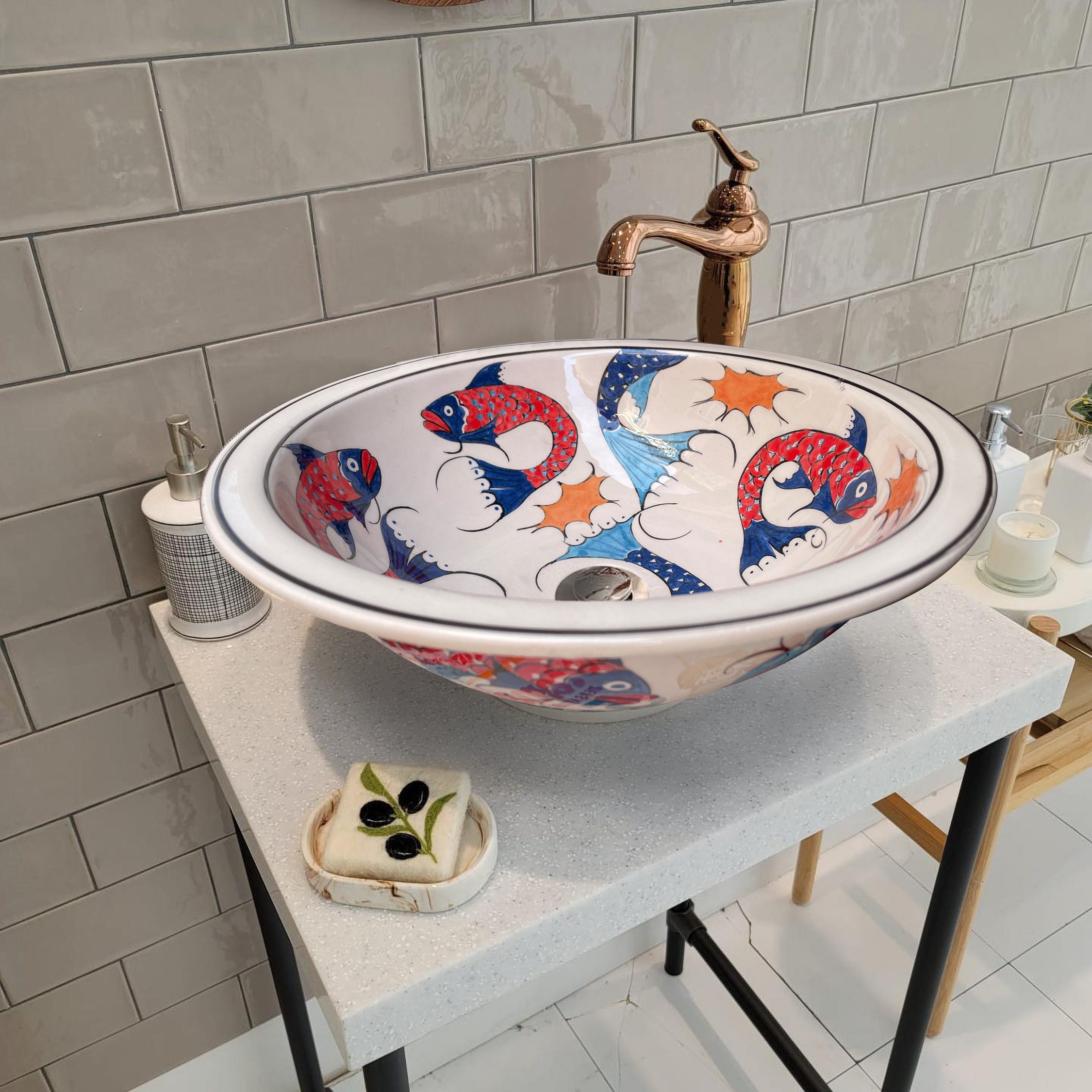 Bathroom Fish Design Sink Ceramic Countertop Basin Hand - Etsy