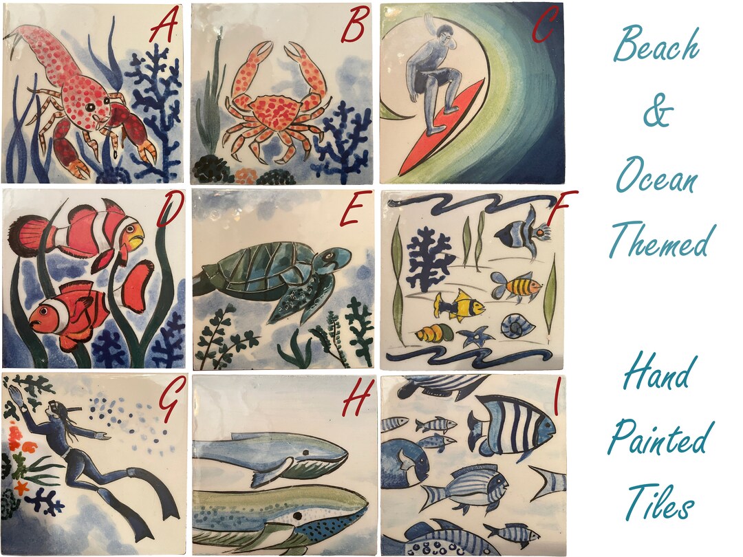 4x4" - 10 Cm Ocean Themed Ceramic Tiles, Backsplash Accent Ceramic Tile ...