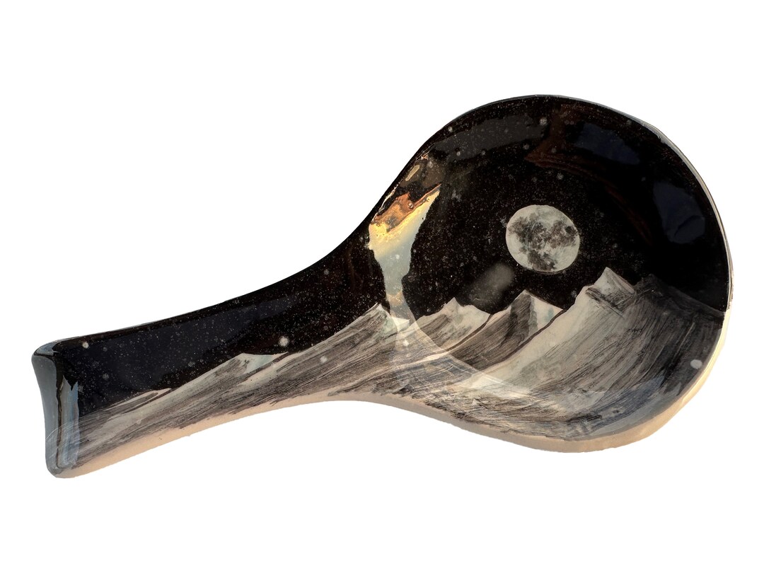 Night & Moon Ceramic Spoon Rest, Spoon Holder, Kitchen Pottery Decor ...