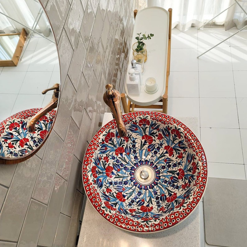 Hand Painted Floral Sink, Bathroom Countertop Ceramic Basin, Bathroom ...