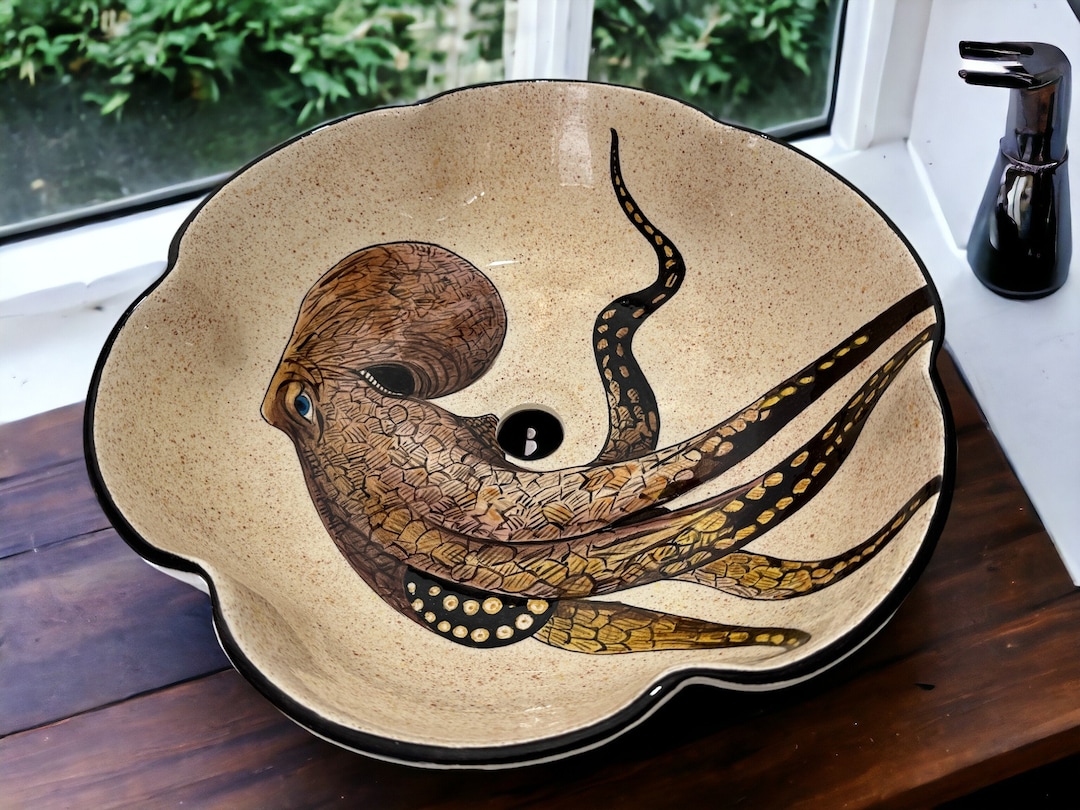 Bathroom Octopus Vessel Round Sink Basin, Flower Shaped Countertop ...
