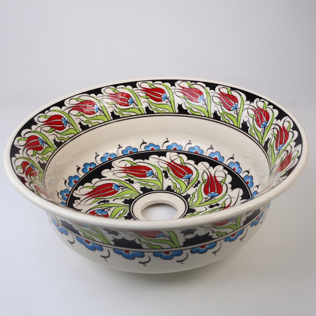 Bathroom Ceramic Tulip Basin, Kitchen Vessel Sink, Countertop Floral ...