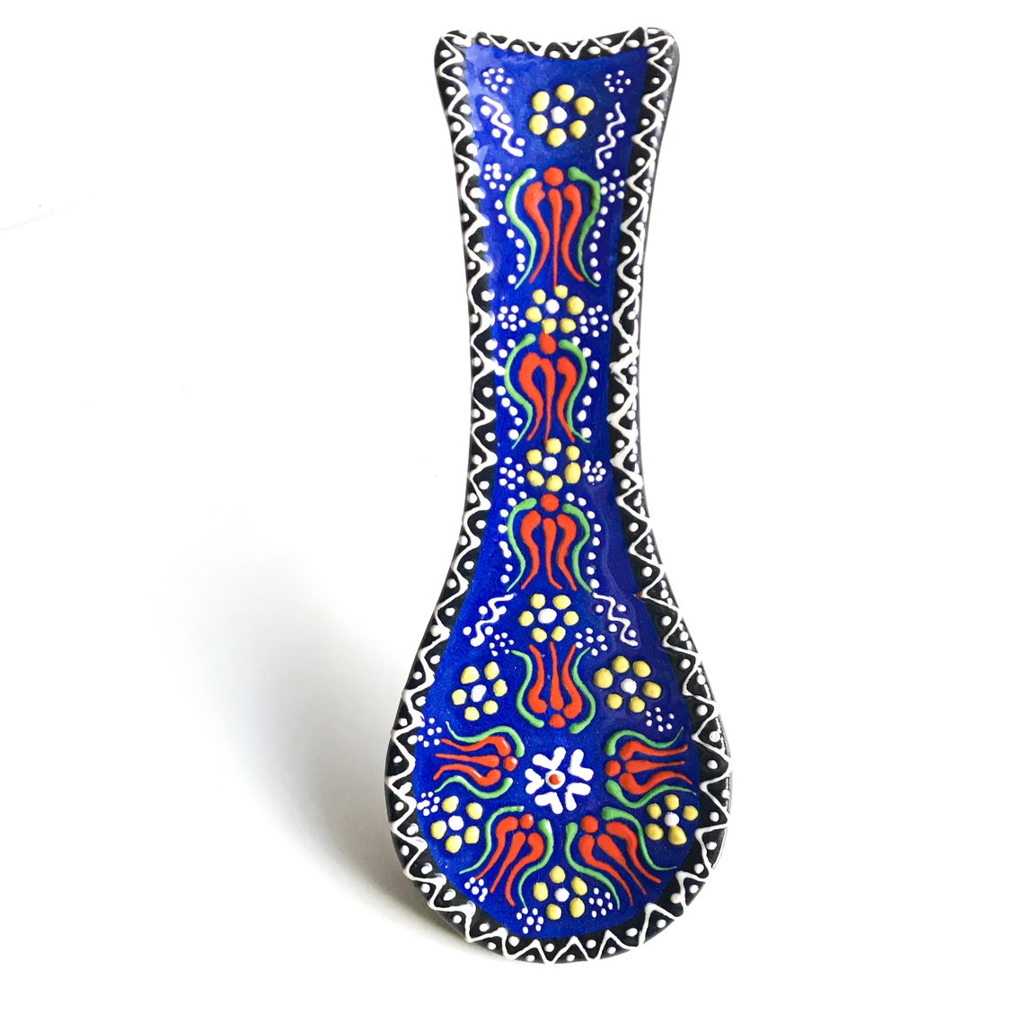 Fully Glazed Blue Ceramic Spoon Holder Utensil Rest Handmade | Etsy