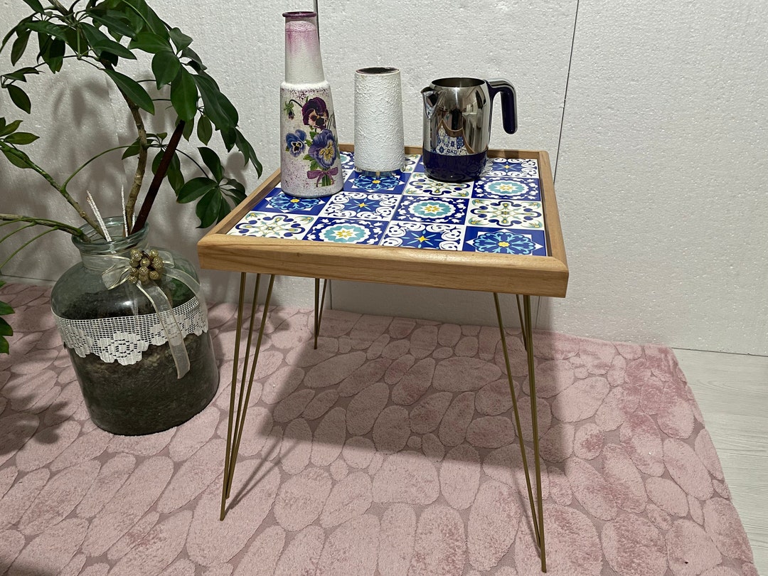 Midcentury Teak Ceramic Tile Side & End Coffee Table, Rustic Wooden ...
