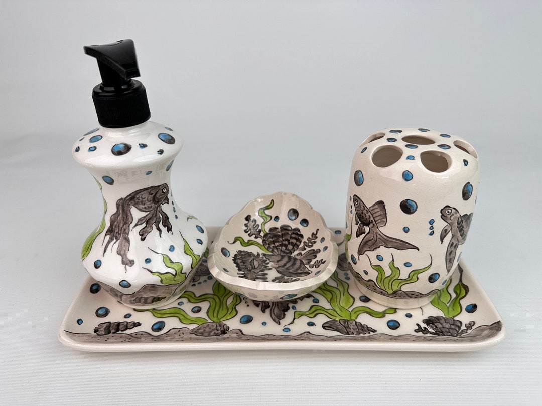 Bathroom Accessories Set & Sea Turtle, Liquid Soap Dispenser ...