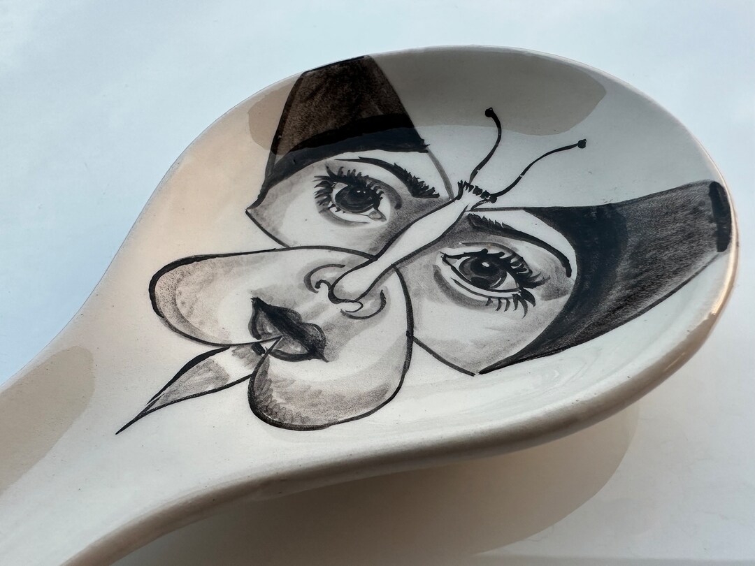 Lady Spoon Holder, Woman Face Ceramic Spoon Rest, Kitchen Pottery Decor ...