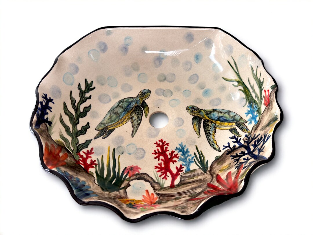 Bathroom Countertop Sea Turtle Sink, Ceramic Siren Washbasin, Bath ...