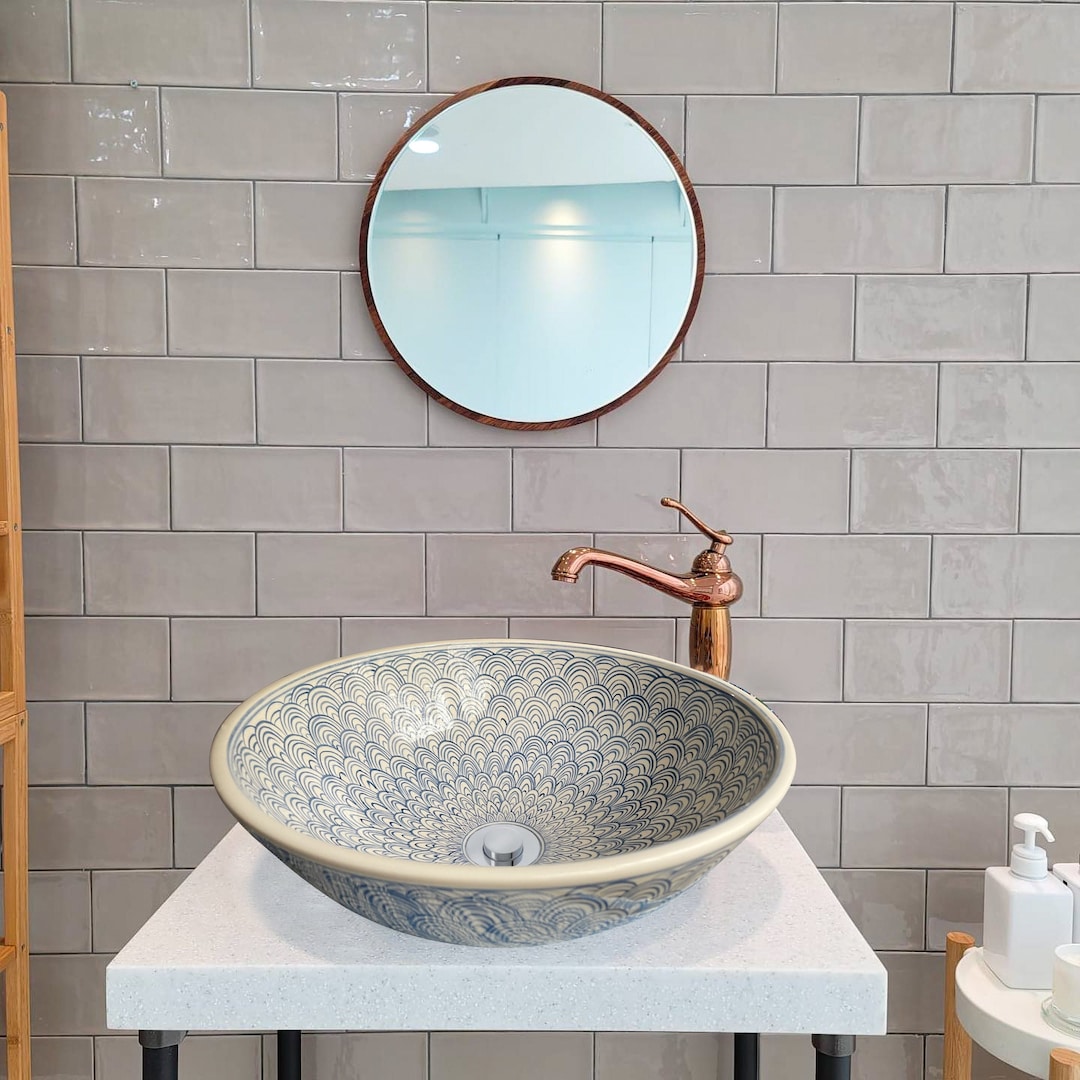 Bathroom Vessel Sink & Japanese Wave Pattern, Ceramic Sink Bowl ...