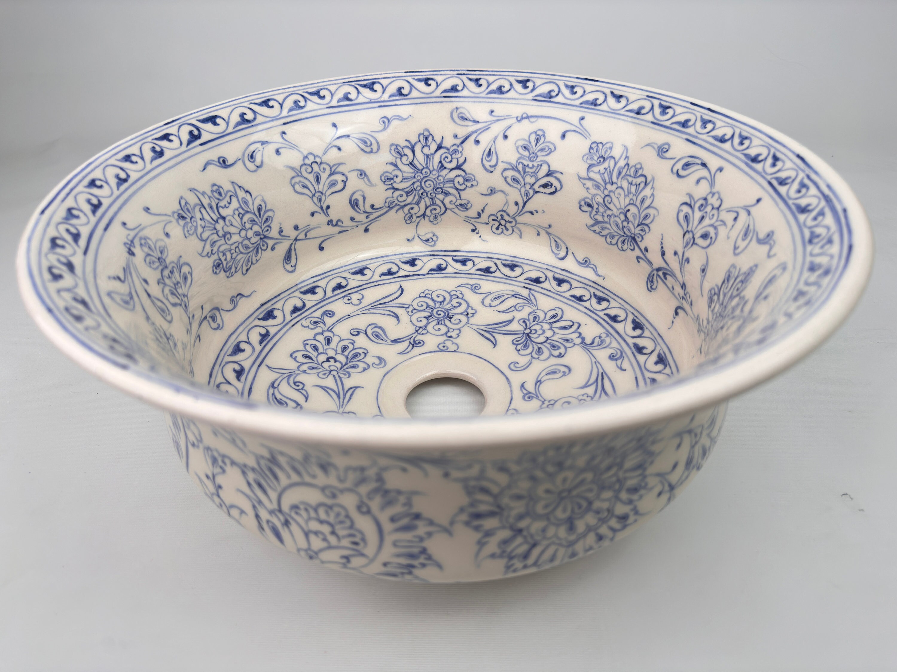Bathroom Ceramic Blue Basin, Kitchen Vessel Sink, Countertop Floral ...
