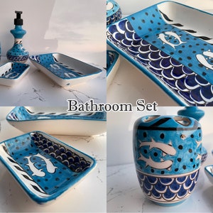 Bathroom Accessories Set With Sharks, Liquid Soap Dispenser With Pump ...