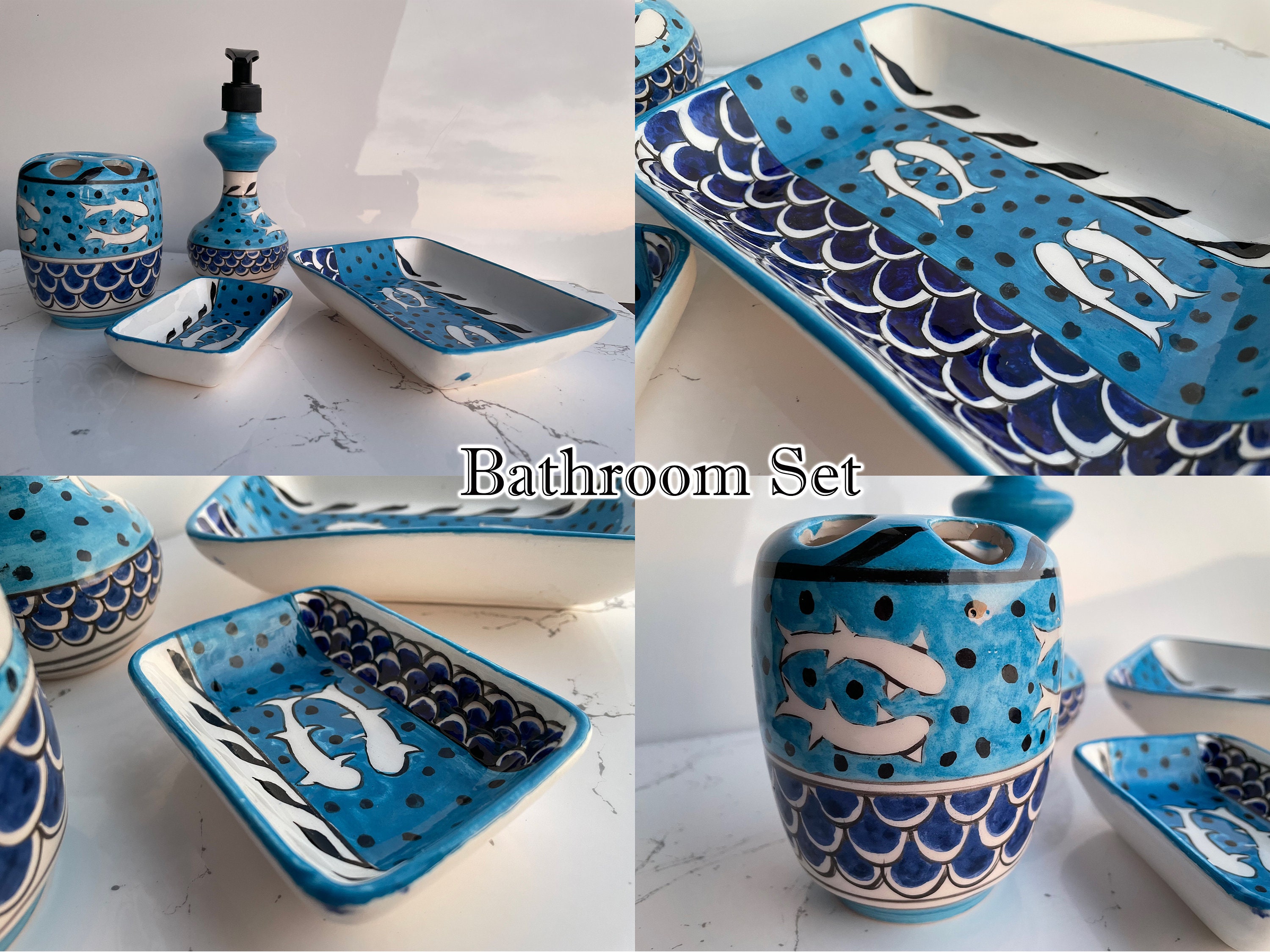 Bathroom Accessories Set With Sharks, Liquid Soap Dispenser With Pump ...