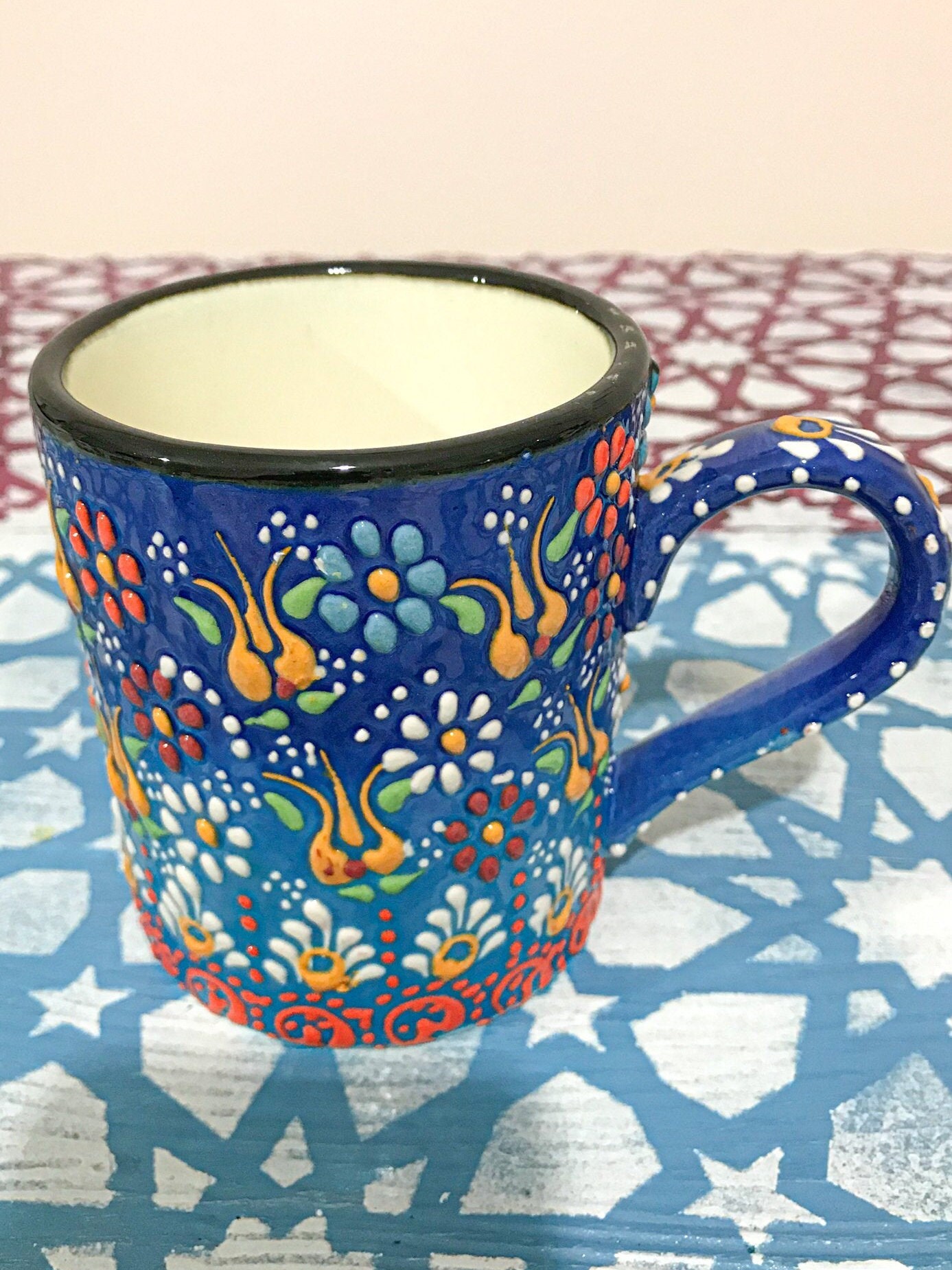 Choose 1 of 4 Design Hand Painted Clay Mug, Ceramic Colorful Pottery ...