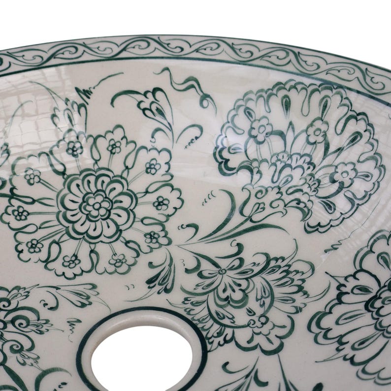 Bathroom Ceramic Green Basin, Kitchen Vessel Sink, Countertop Floral ...