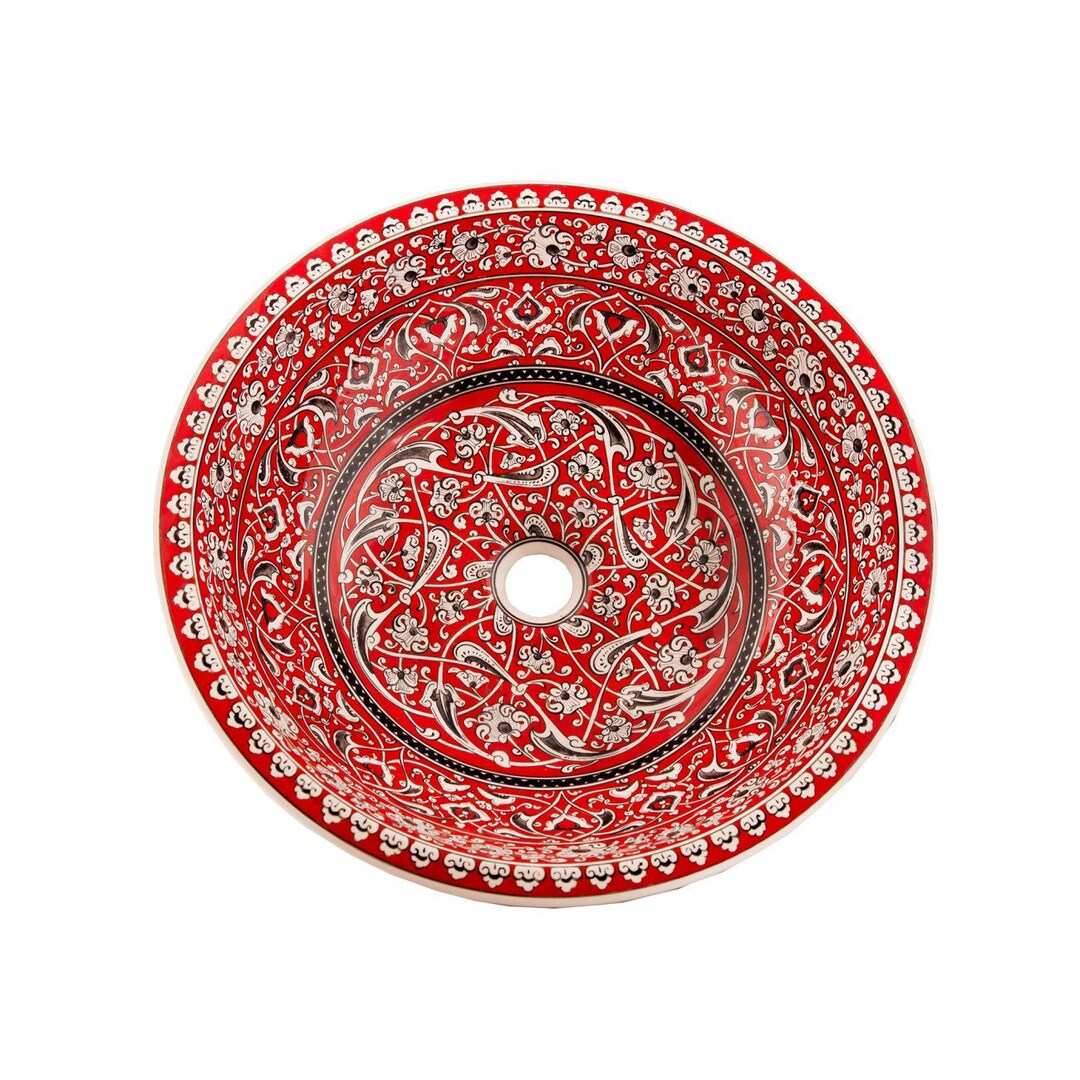 Red Bathroom Vessel Sink, Countertop Basin, Hand Painted Ceramic Basin ...
