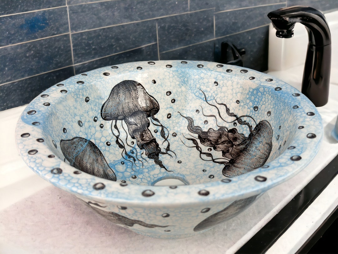 Bathroom Jellyfish Vessel Round Sink Basin, Bath Countertop Wash Basin ...