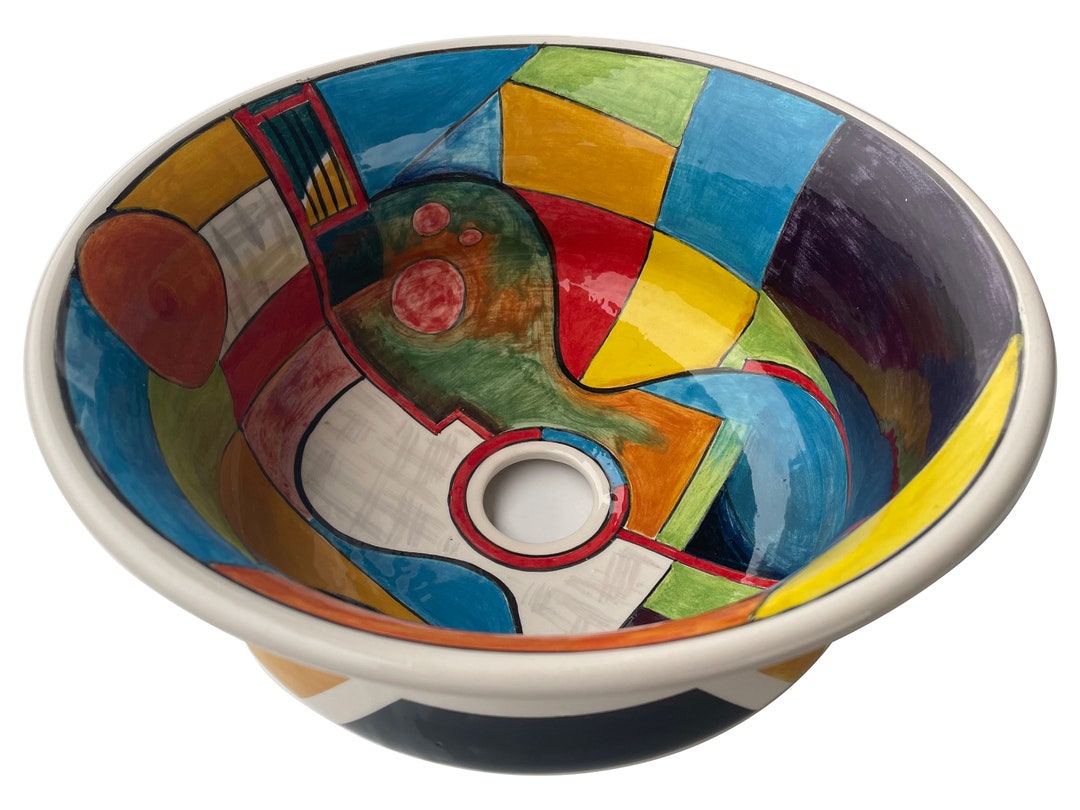 Bathroom Vessel Geometric Sink, Art Sink, Ceramic Countertop Basin ...