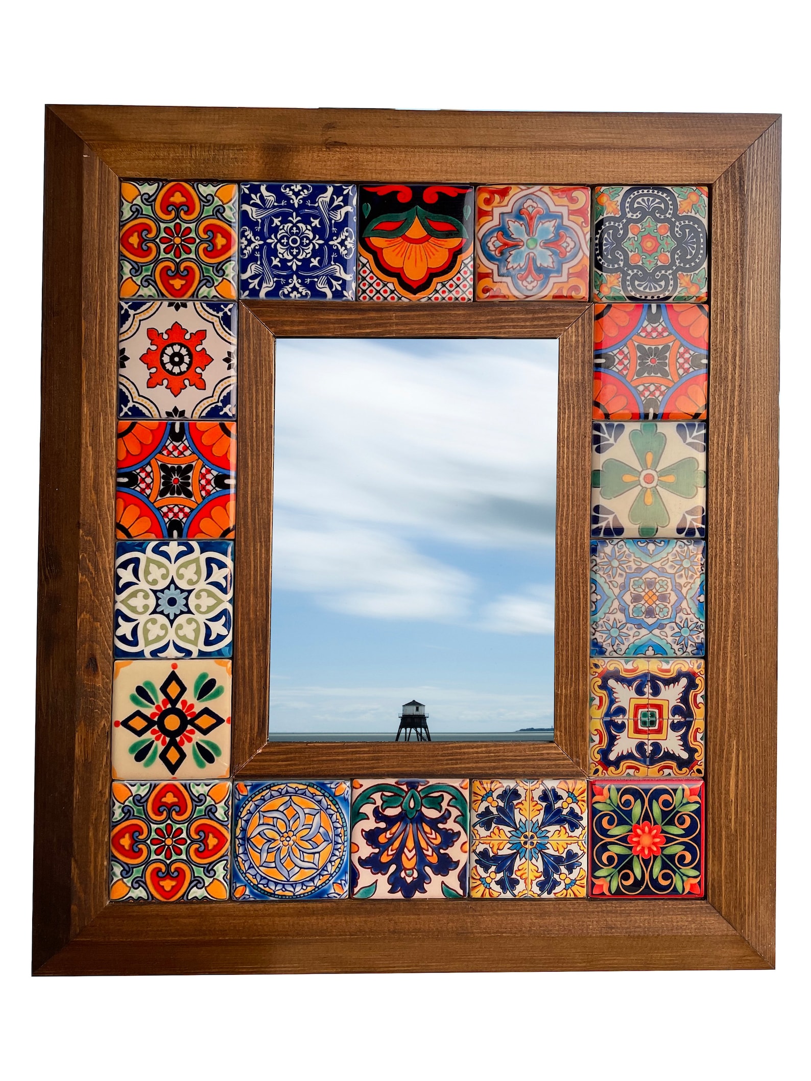 Decorative Wall Hanging Ceramic Tile Mirror, Rustic Bathroom Vanity ...