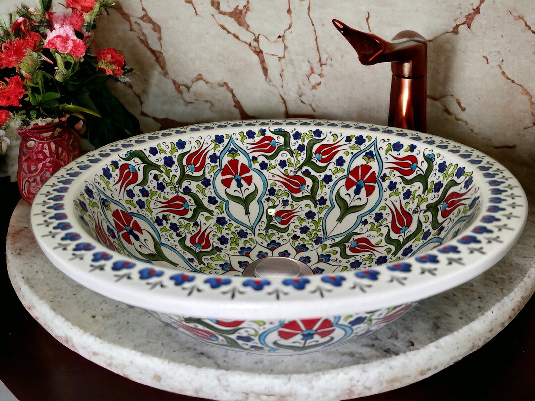Ceramic Bathroom Vessel Sink, Countertop Basin, Hand Painted Basin ...
