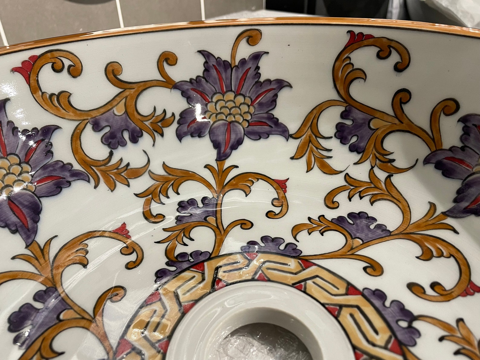 Bathroom Countertop V Shaped Sink, Porcelain Washbasin, Sink, Floral ...