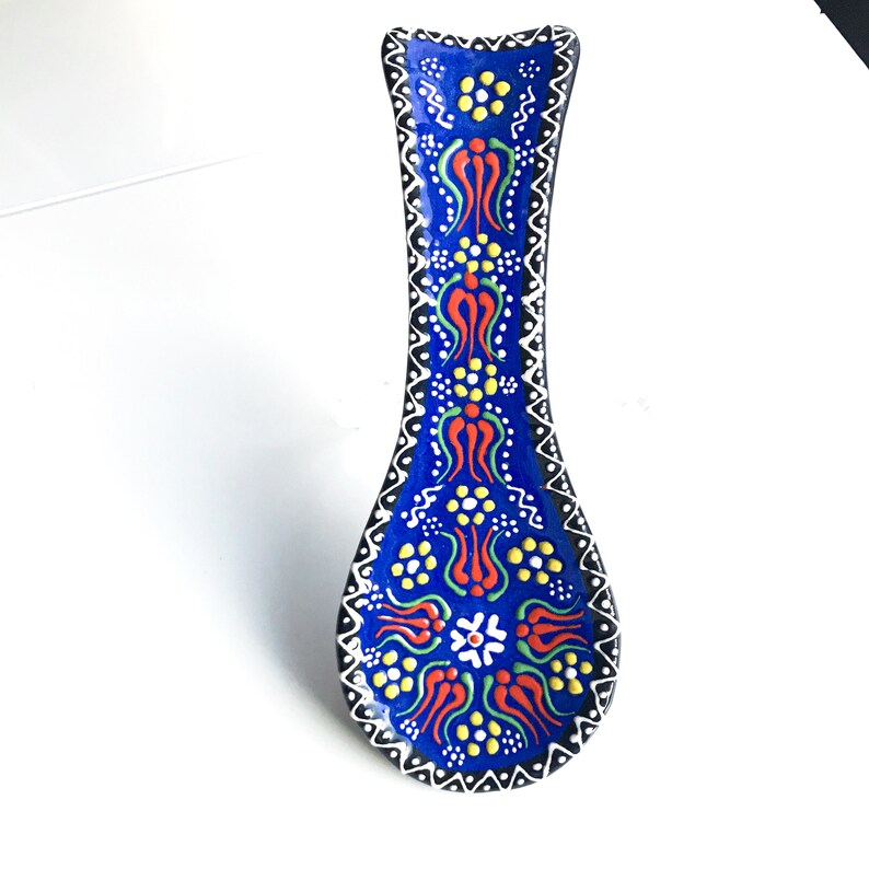 Fully Glazed Blue Ceramic Spoon Holder Utensil Rest Handmade - Etsy