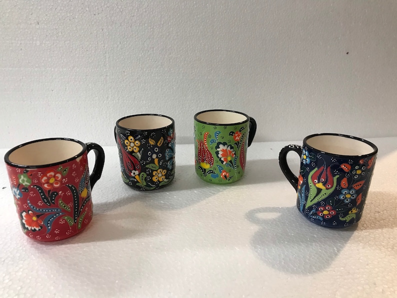 Handmade Beautiful Embossed Ceramic Mugs Double Espresso & - Etsy