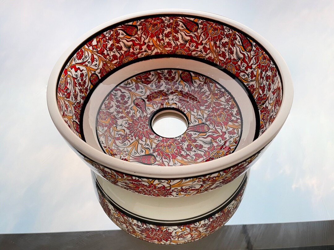 Floral Bathroom Basin, Artistic Vessel Sink, Ceramic Kitchen Sink, Bath ...