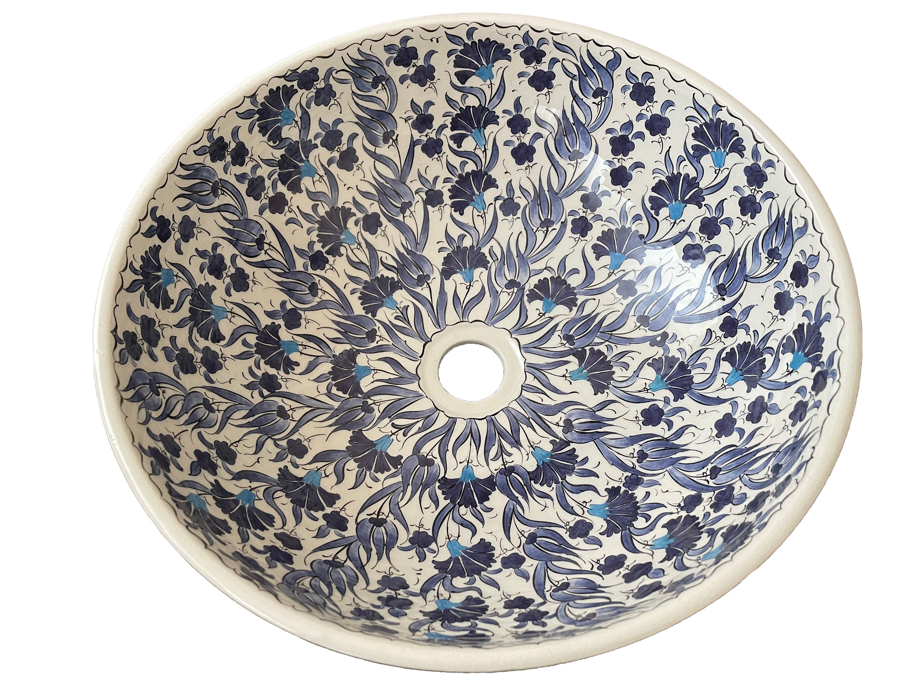Floral Traditional Bathroom Sink, Ceramic Countertop Conical Basin ...