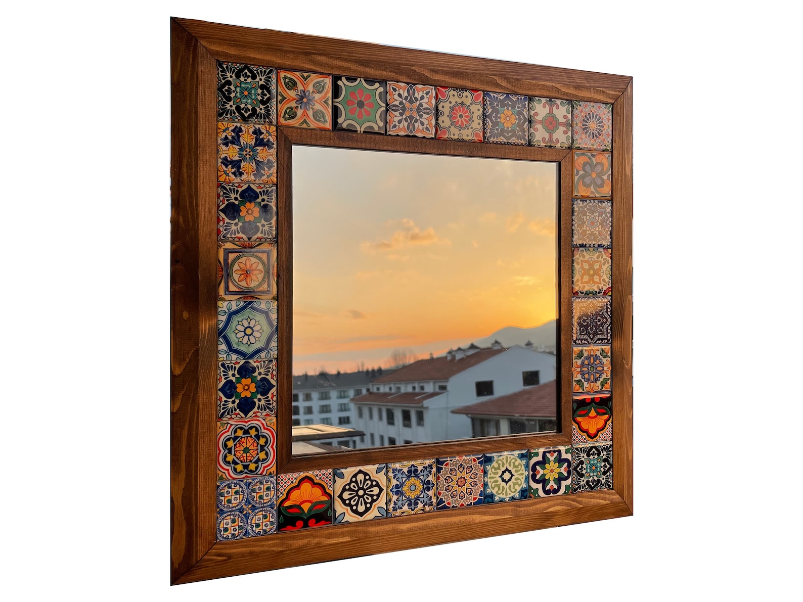 Decorative Wall Hanging Ceramic Tile Mirror, Rustic Bathroom Vanity ...