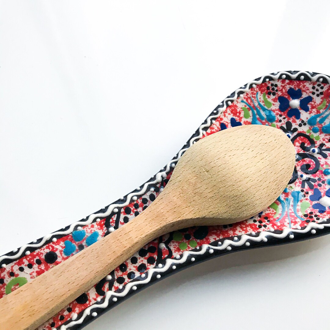 Red and Blue Ladle Holder, Pottery Ceramic Ladle Rest, Red With Ocean ...
