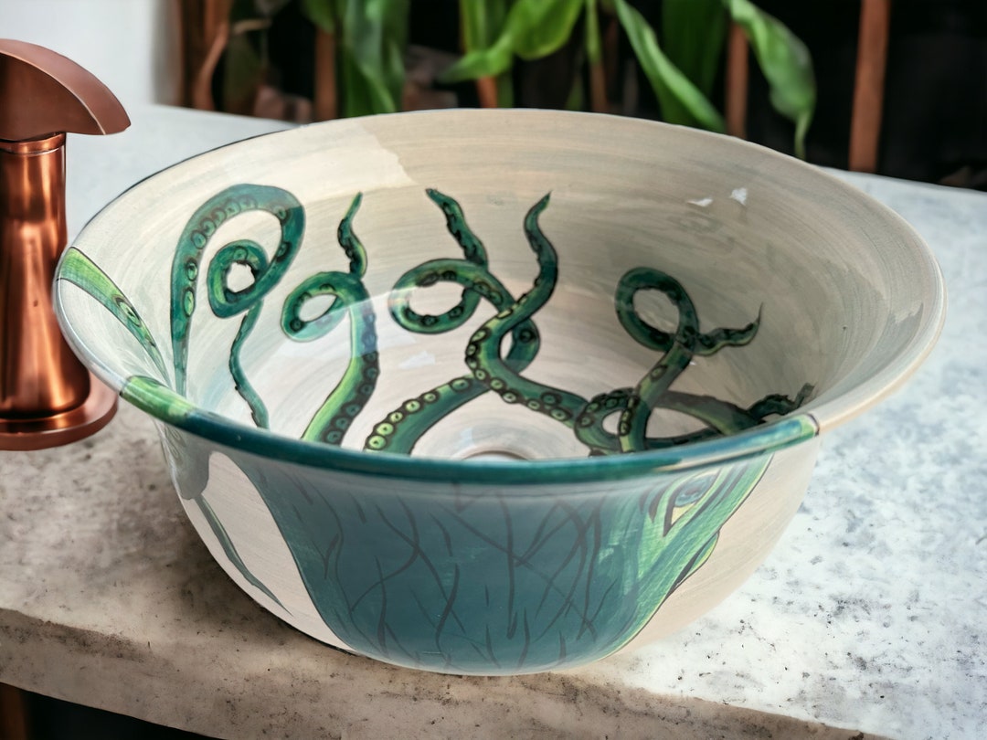 Bathroom Octopus Vessel Round Sink Basin, Flower Shaped Countertop ...