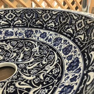 Floral Patterned Basin Sink, Ceramic Countertop Basin, Handmade Round ...