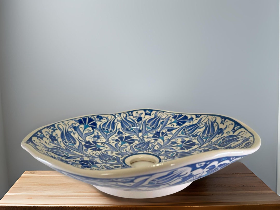 Bathroom Blue Tulip Sink Ruffled Edge, Vessel Above Counter Basin ...