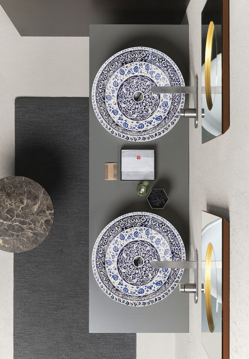 Floral Patterned Basin Sink Ceramic Countertop Basin - Etsy