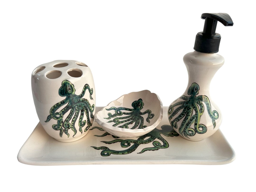 Bathroom Accessories Set With Octopus, Liquid Soap Dispenser ...