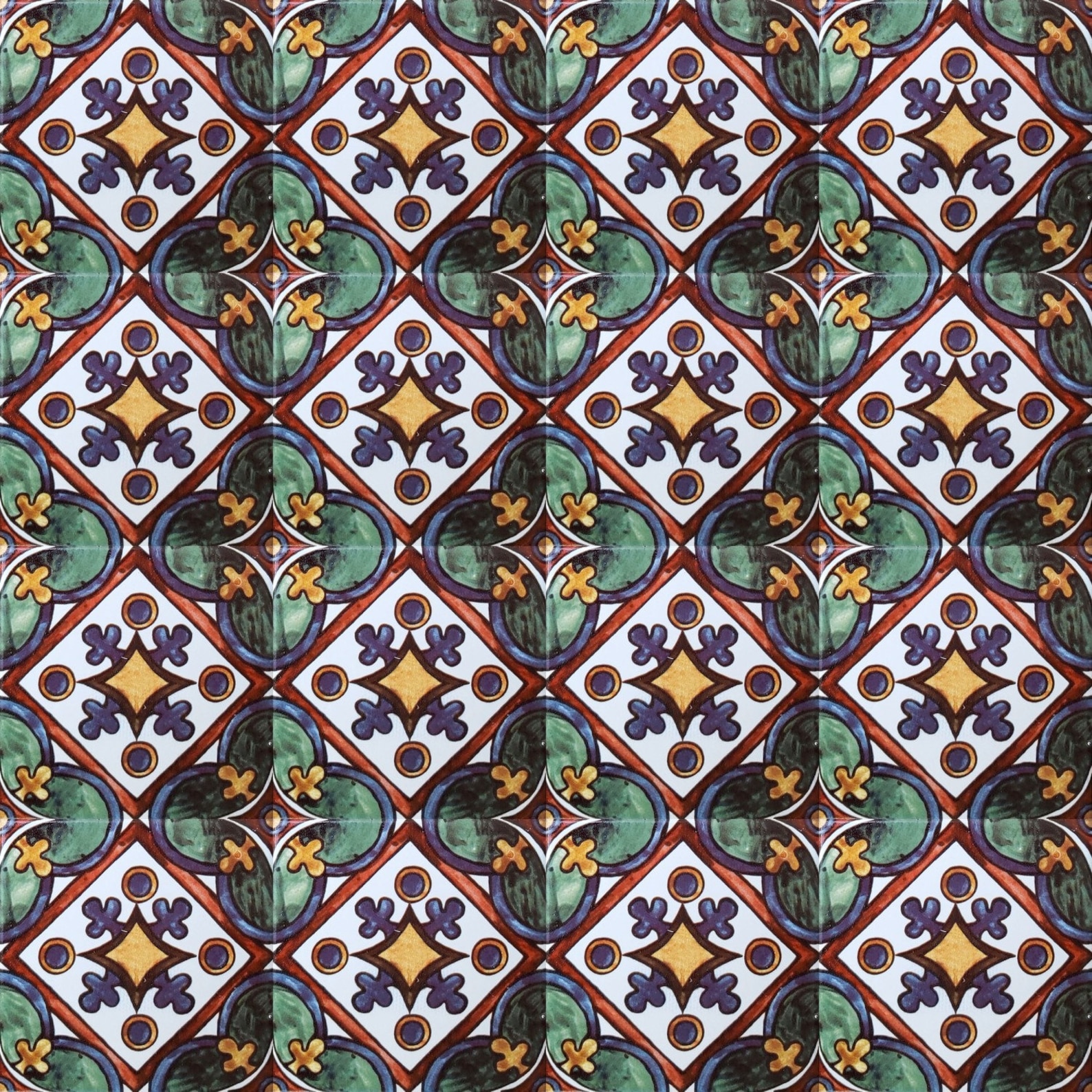 Decorative Spanish Mosaic Tiles, Spanish Mediterranean Decor, 4 ...