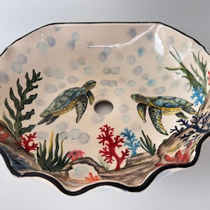 Bathroom Countertop Sea Turtle Sink, Ceramic Siren Washbasin, Bath ...
