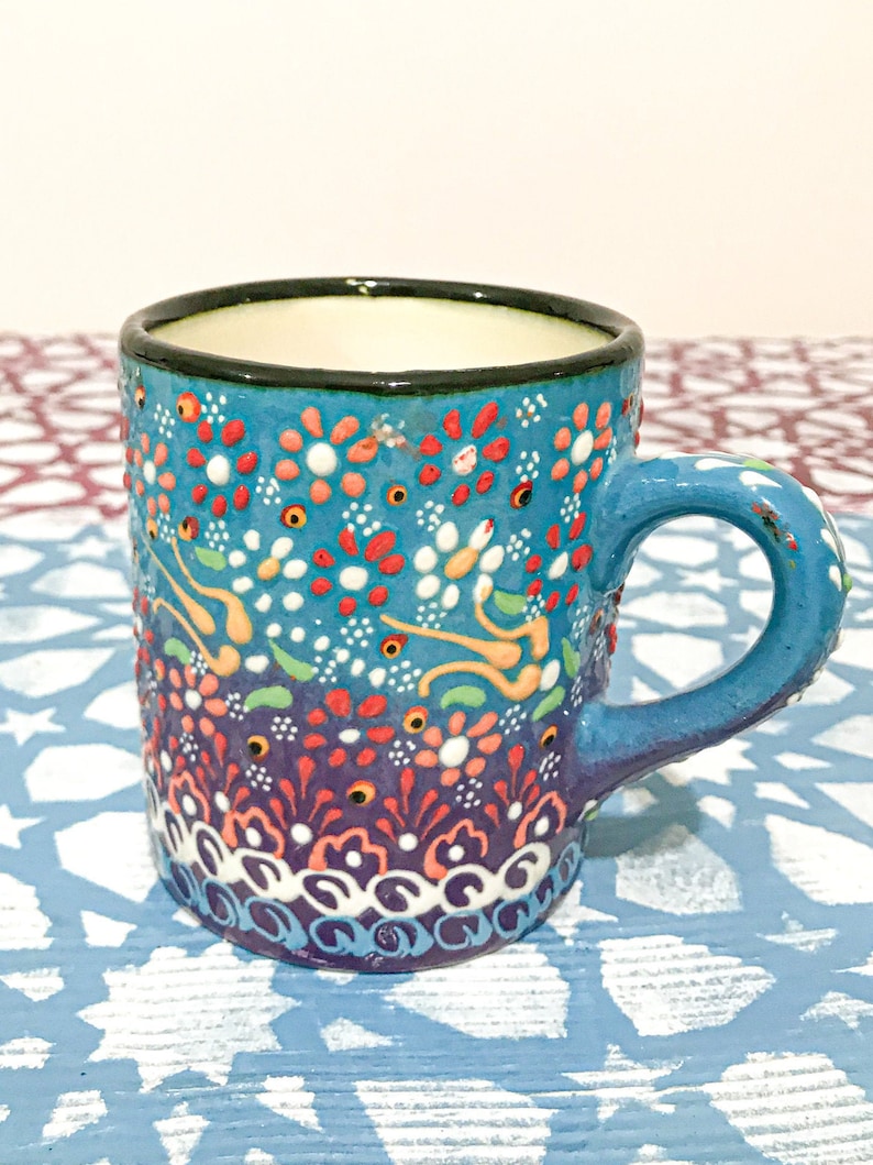 Choose 1 of 4 Design Hand Painted Clay Mug, Ceramic Colorful Pottery ...