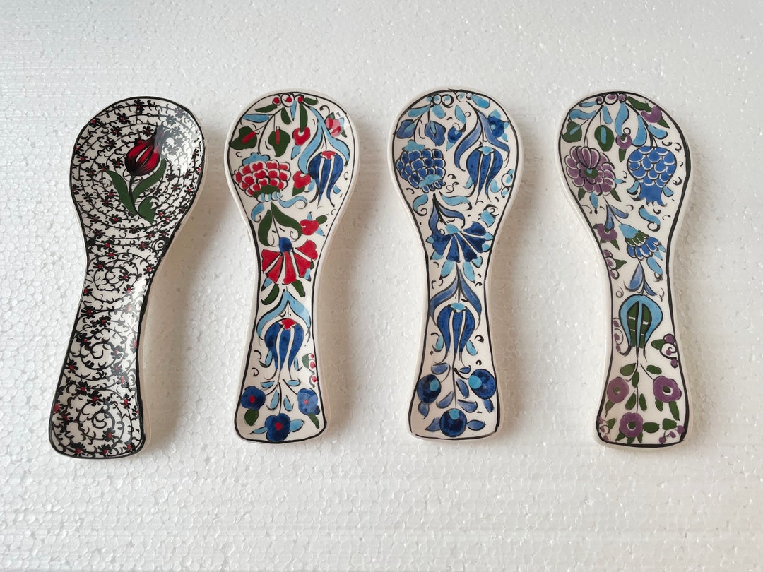 Ceramic Flowers Spoon Rest, Stove Holder, Kitchen Decor, Spoon Utensil ...