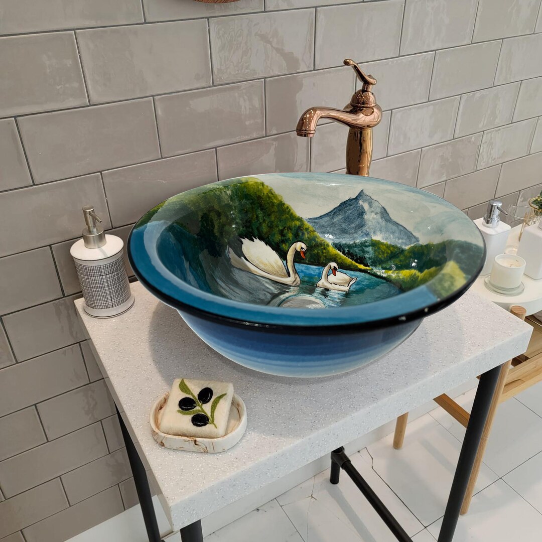 Ceramic Swan Sink, Round Bathroom Vessel Sink, Ceramic Above Counter ...