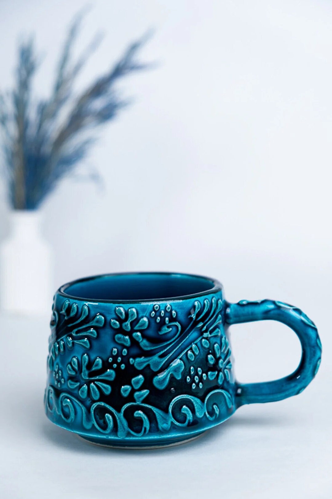 Turquoise Coffee Mug, Rustic Tea Cups, Morning Cup, Latte Pottery Mug ...