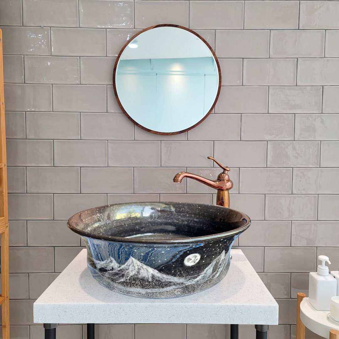 Bathroom Unique Night & Moon Washbasin, Ceramic Vessel Sink, Above ...