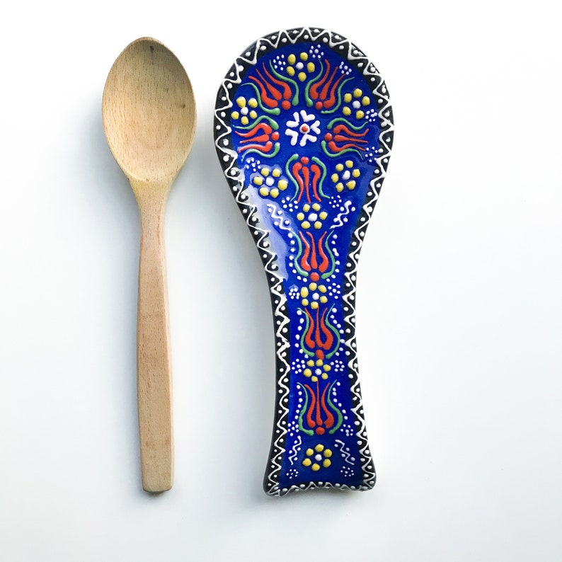 Fully Glazed Blue Ceramic Spoon Holder Utensil Rest Handmade - Etsy